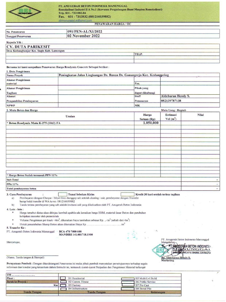 SPH 091. Cv. Duta Parikesit | PDF