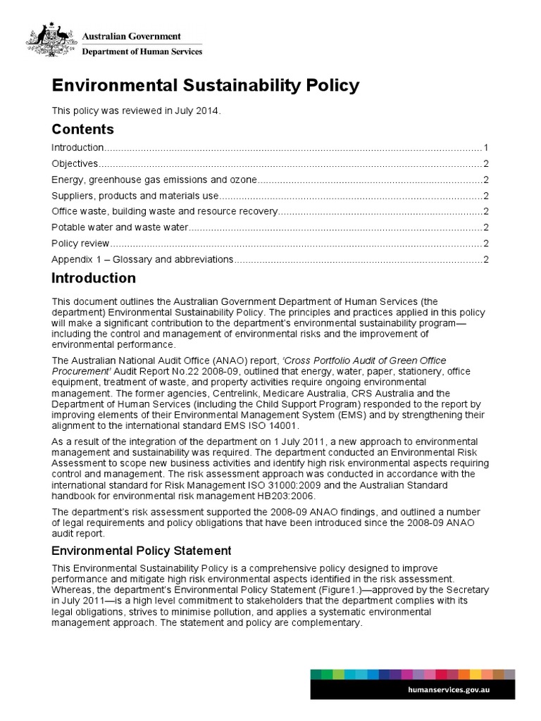 Environmental Sustainability Policy 1 | PDF | Chlorofluorocarbon ...