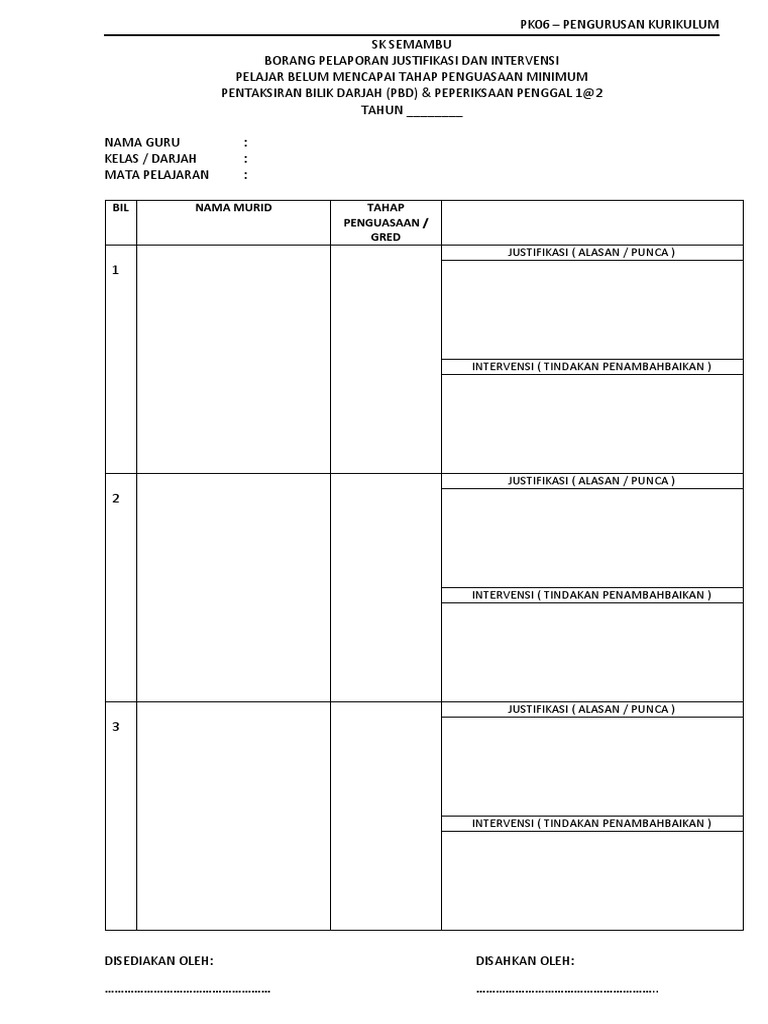 Borang Justifikasi & Intervensi PBD 2021 | PDF