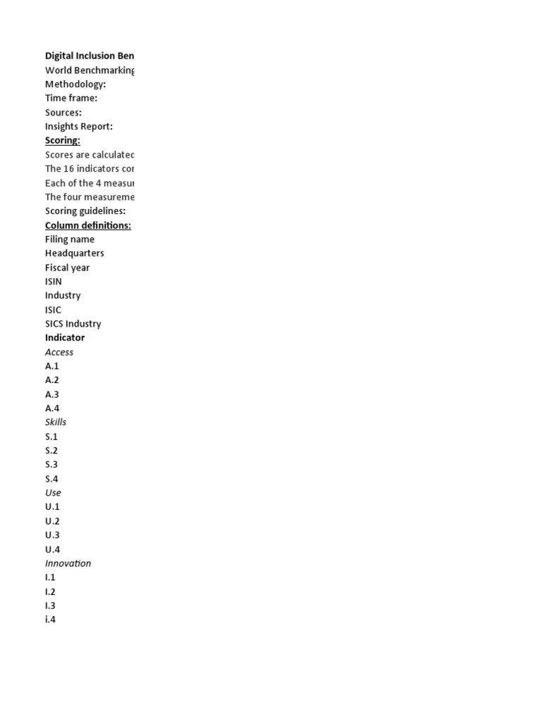 Digital Inclusion Benchmark Detailed Scoring Sheet 2021 | PDF ...