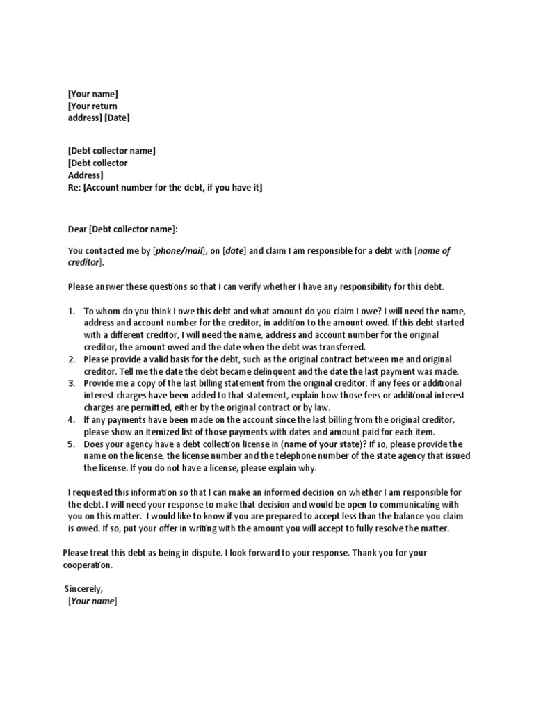 Debt Dispute Letter Template | PDF