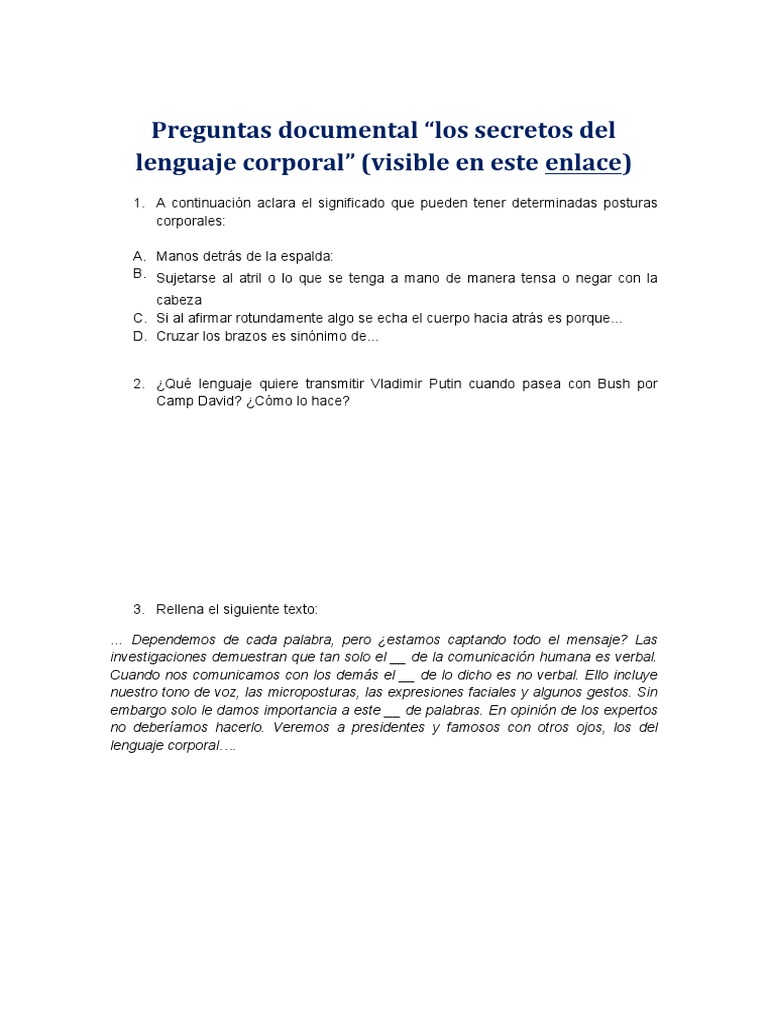 Tarea Documental Los Secretos Del Lenguaje No Verbal | PDF | Crecimiento personal y profesional