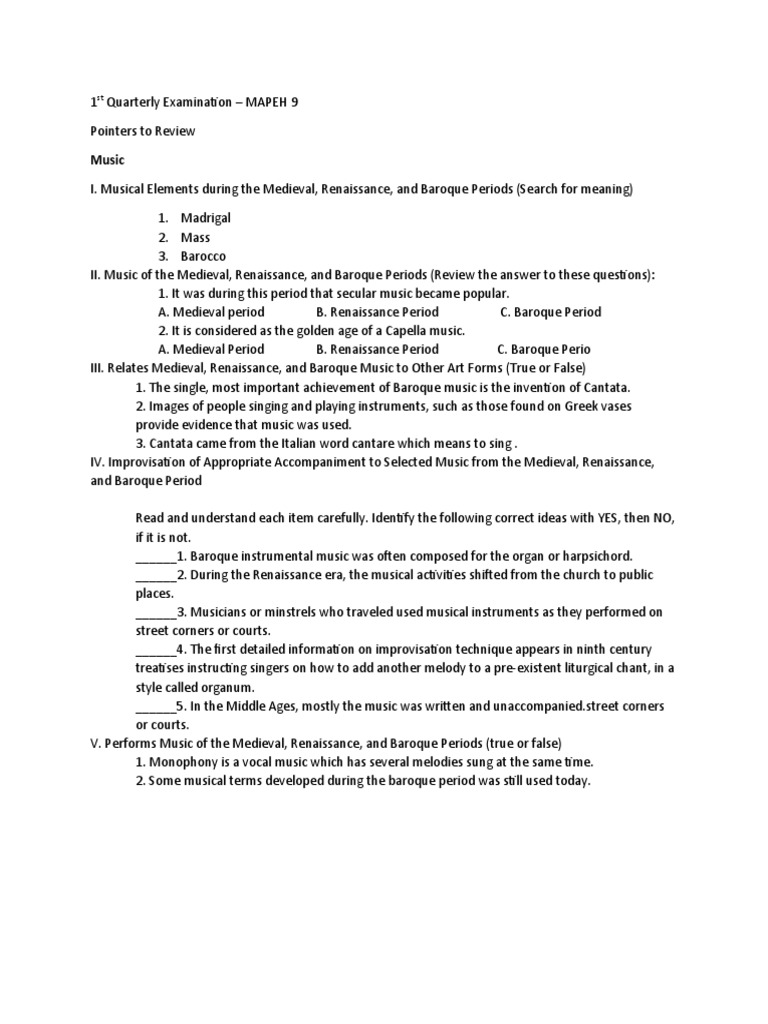Pointers To Review MAPEH 9 | PDF | Baroque Music | Climate Change