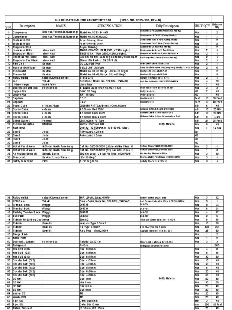 B.O.M - 130 & 139 | PDF | Screw | Thermostat