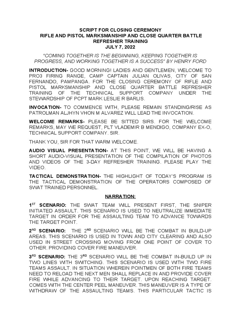 Script For Closing Ceremony | PDF | Firearms | Projectile Weapons