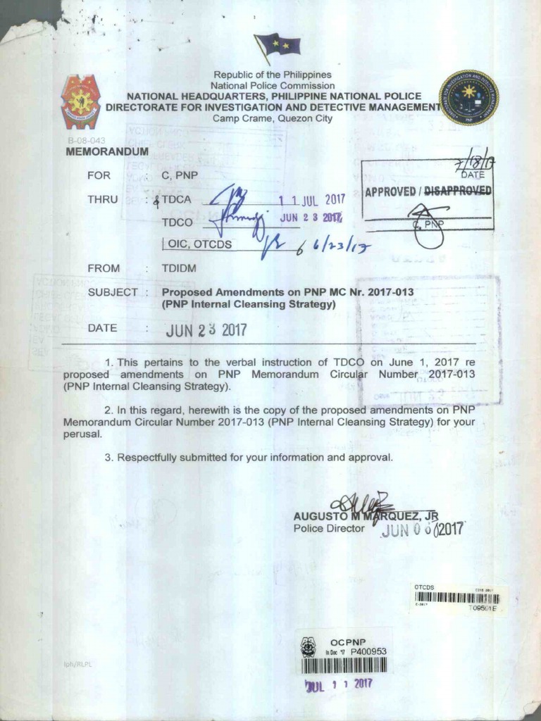 MC No 2017-45 Revised PNP Internal Cleansing Strategy | PDF