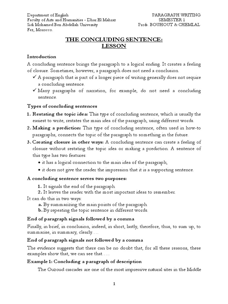 5 - Concluding Sentence - Lesson Practice | Download Free PDF ...