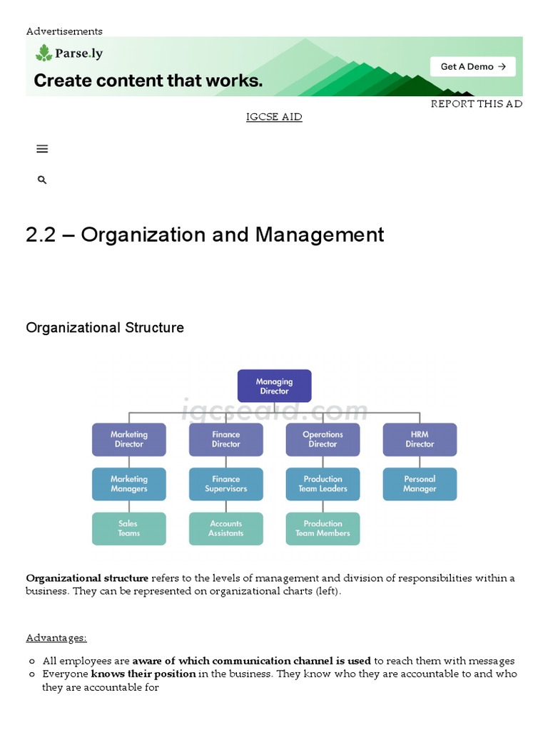 Organizational Structures and Management Roles: A Summary of Key ...