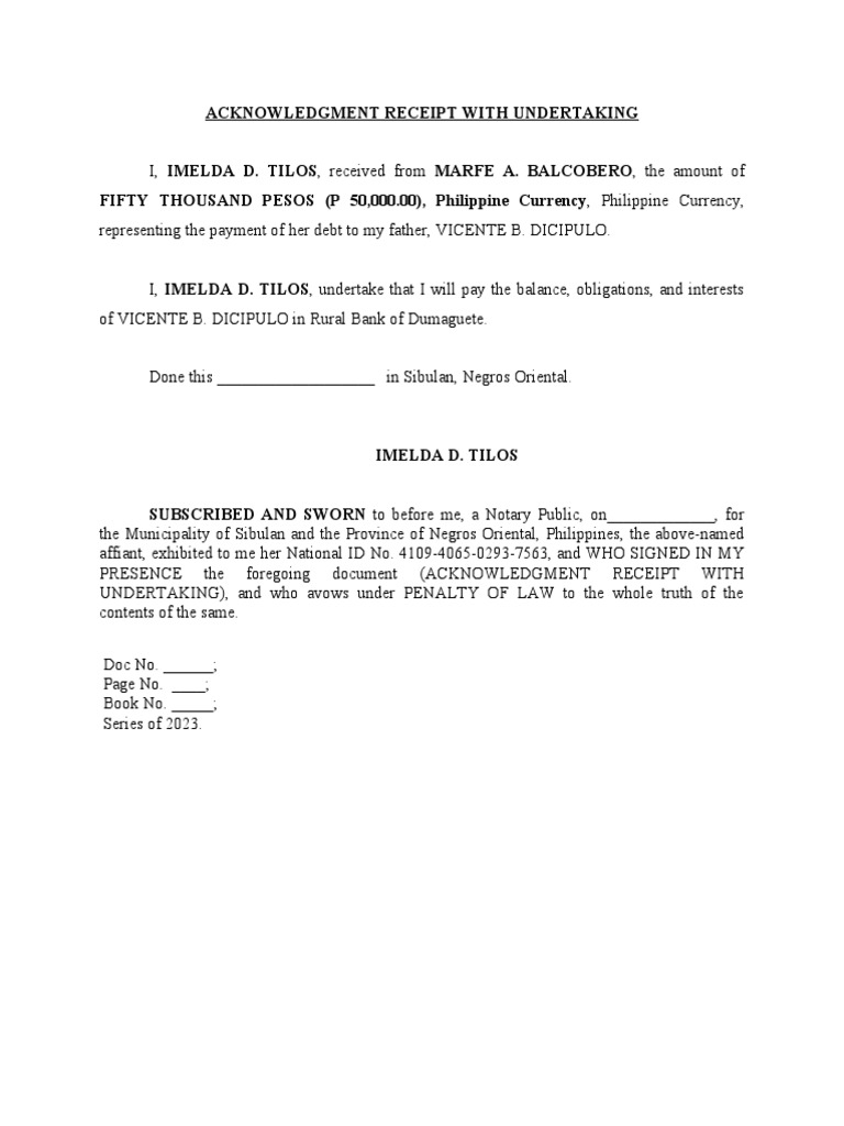 Acknowledgment-Receipt - IMELDA D. TILOS | PDF | Law