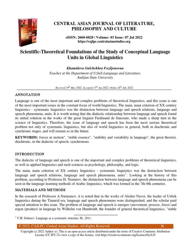 Scientific-Theoretical Foundations of The Study of Conceptual Language ...