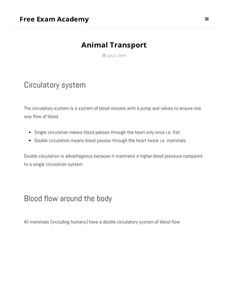 Animal Transport System Overview | PDF | Heart | Atrium (Heart)