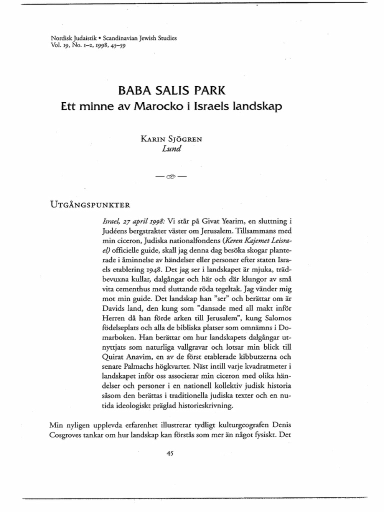 Sjögren, K. (1998) - Baba Salis Park Ett Minne Av Marocko I Israels Landskap. Nordisk ...