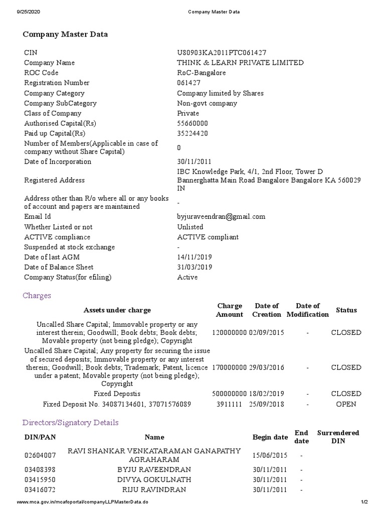 Ministry of Corporate Affairs - MCA Services | PDF | Property ...