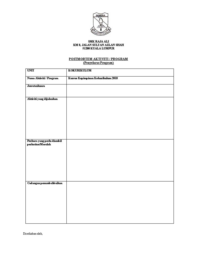 Borang Postmortem Program | PDF