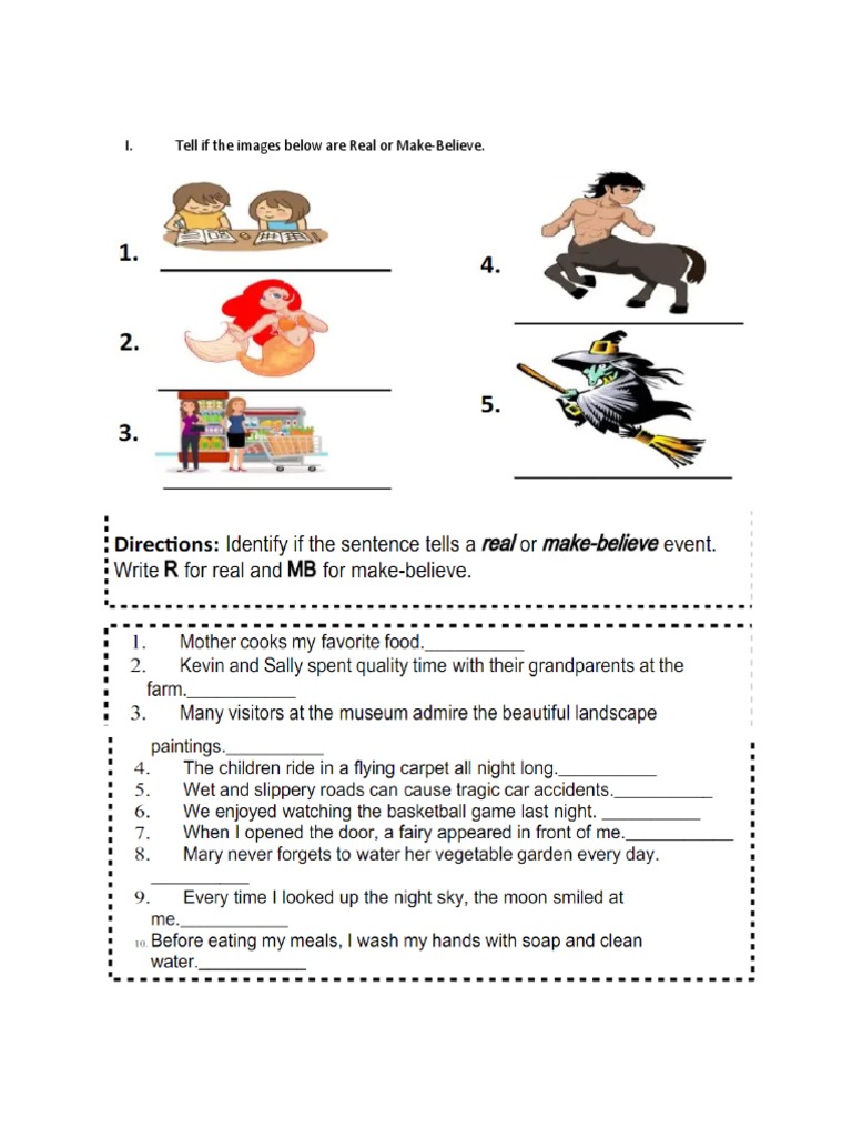 Real vs. Make-Believe Worksheet | PDF | Wellness | Science & Mathematics