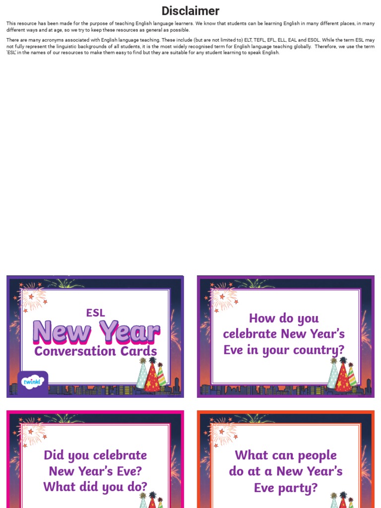 T e 1667384642 Esl New Year Conversation Cards - Ver - 1 | PDF ...