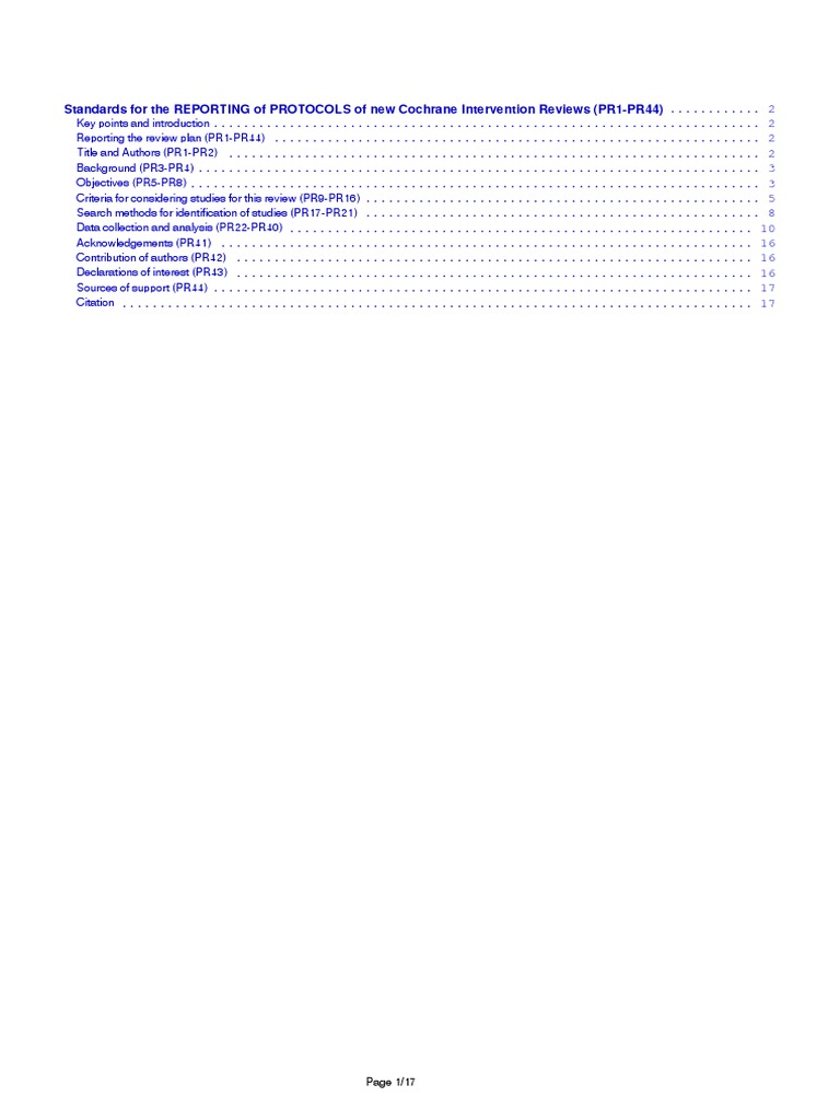 Standards For The Reporting of Protocols of New Cochrane Intervention Reviews pr1 pr44 | PDF ...