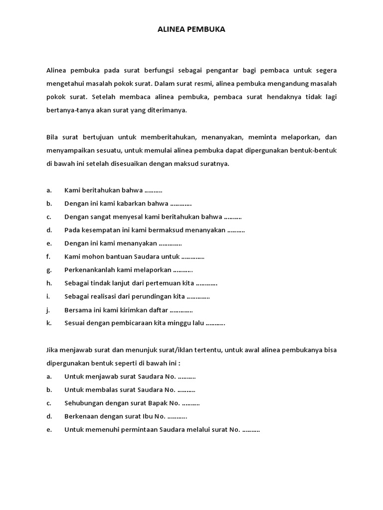 Contoh Alinea Pembuka | PDF