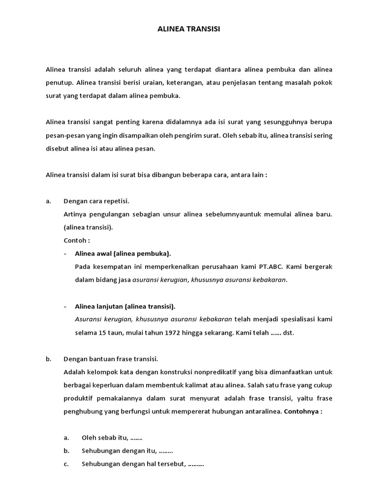 Contoh Alinea Transisi | PDF