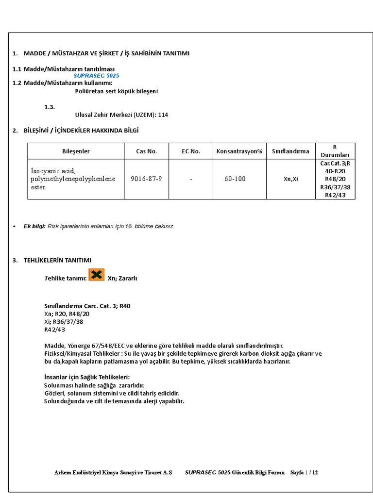 Suprasec 5025 MSDS 2014 | PDF