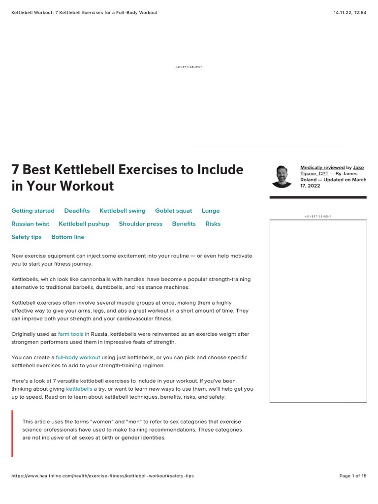 Kettlebell Workout: 7 Kettlebell Exercises For A Full-Body Workout | PDF | Kettlebell | Strength ...