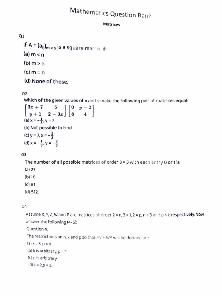 Matrices And Determinants Home Work Pdf Matrix Mathematics