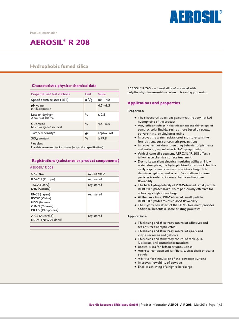 Aerosil R 208 | PDF | Epoxy | Silicone
