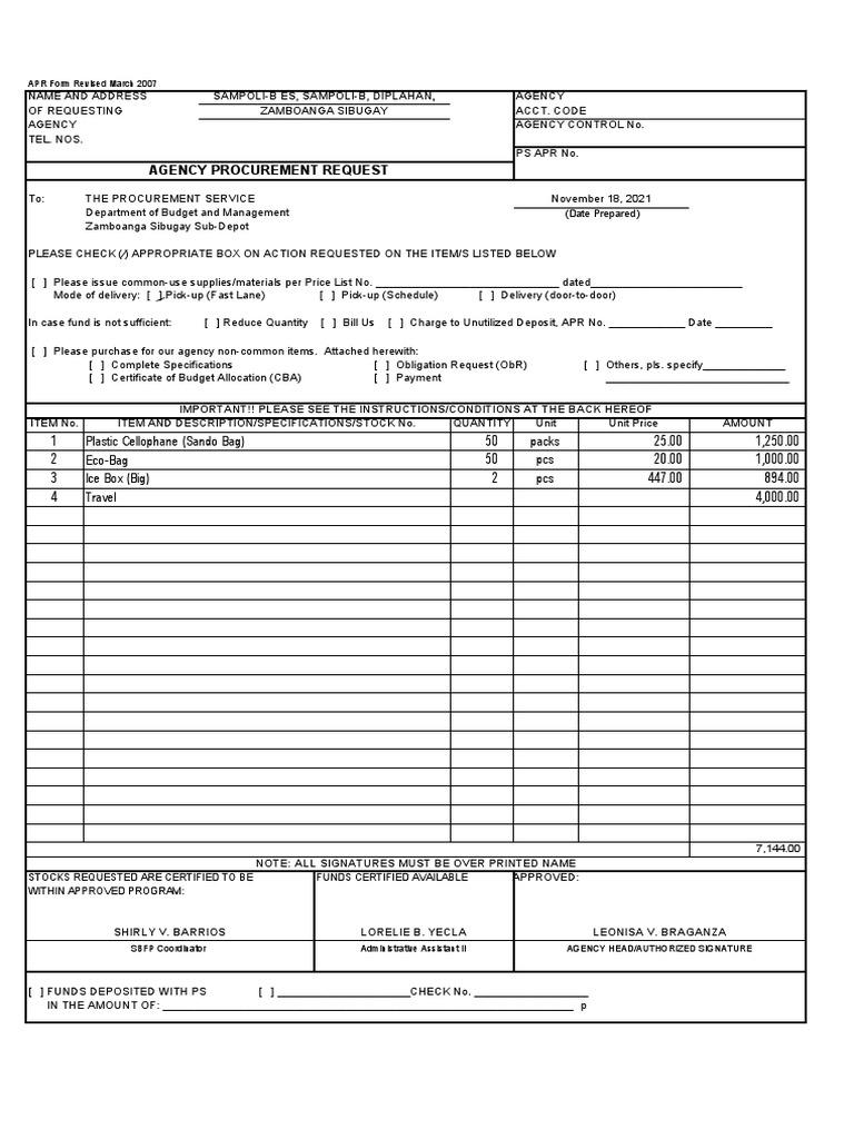 APR Form | PDF | Procurement | Receipt