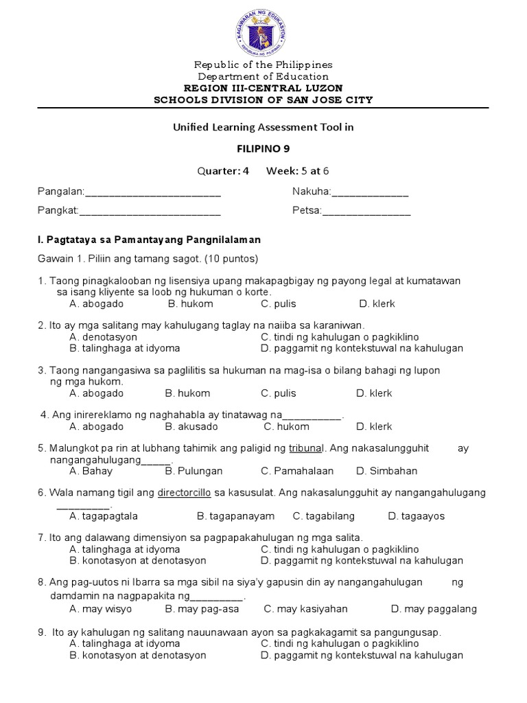 Ulat Filipino 9 4th Quarter Week 5 6 | PDF