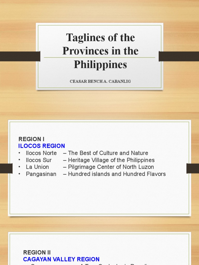 Taglines of Philippine Provinces | PDF | Luzon | Mindanao