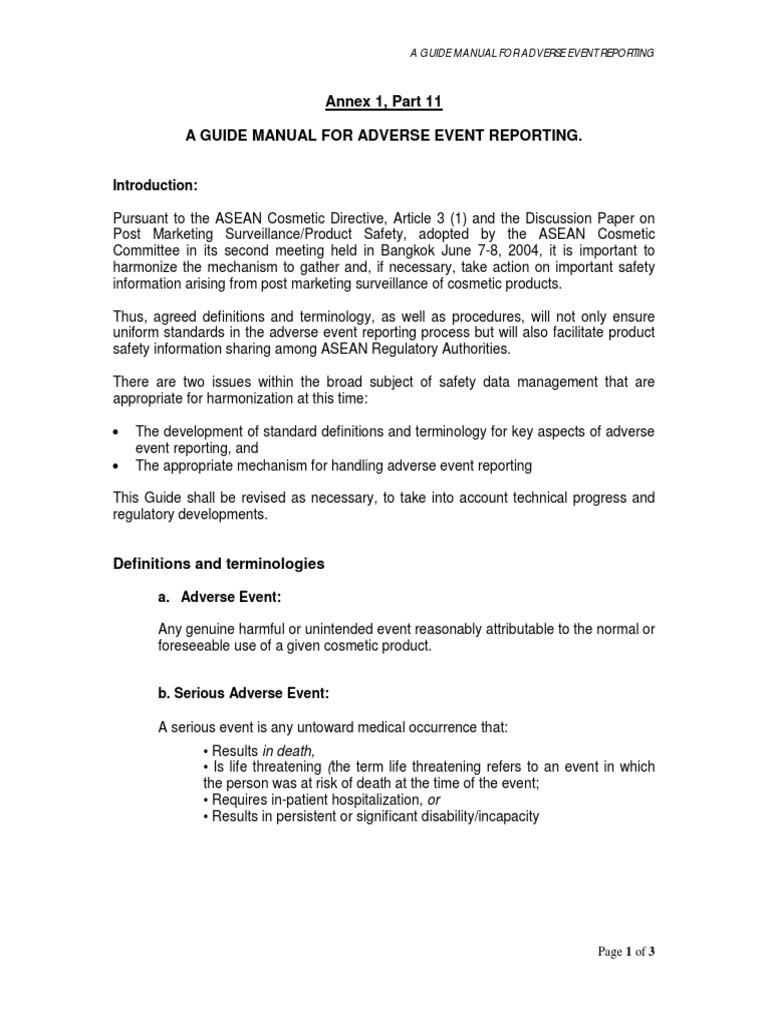 Guide Manual For Adverse Event Reporting | PDF | Information | Health ...