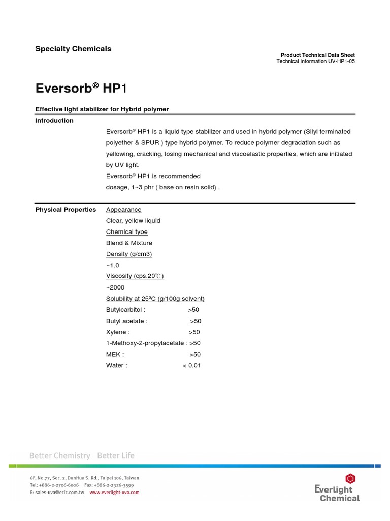Eversorb HP1 TDS V5.0 | PDF | Polymers | Ultraviolet