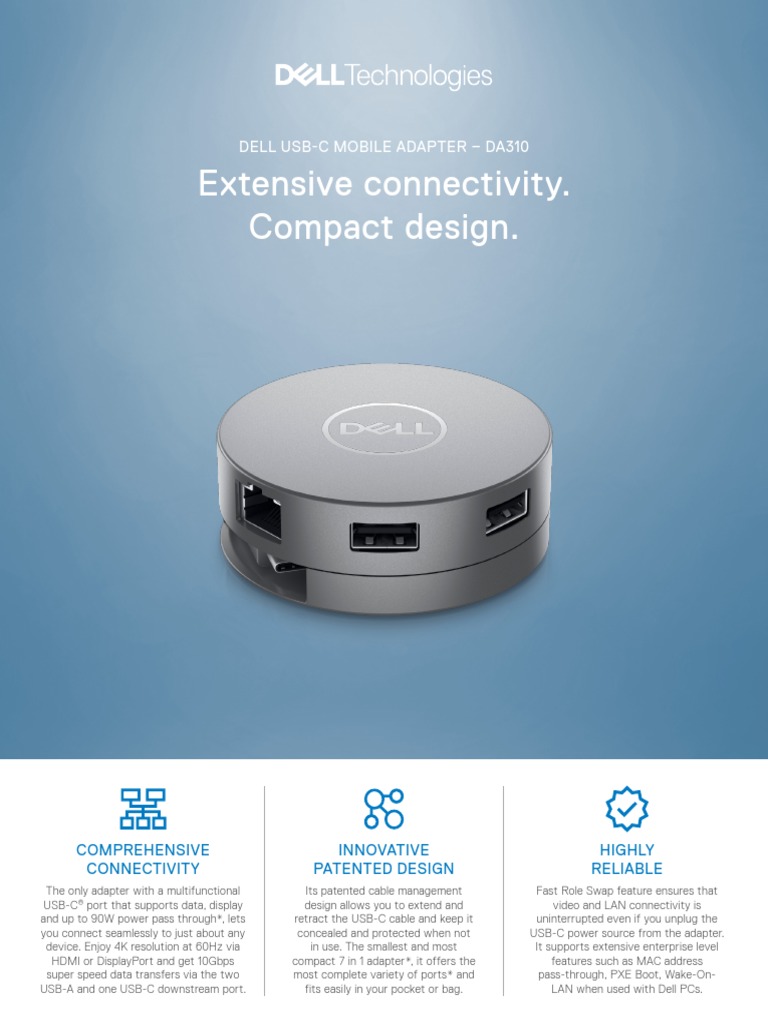dell-usb-c-mobile-adapter-da310-data-sheet | PDF | Usb | Hdmi