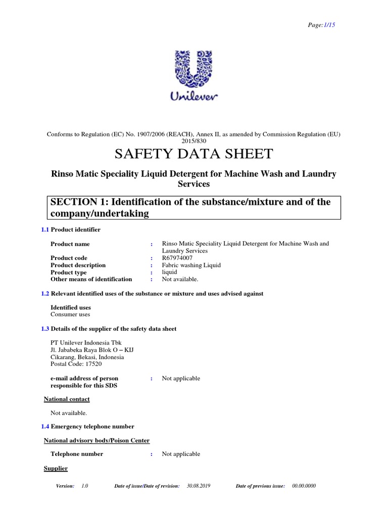 MSDS - Rinso Matic Liquid | PDF | Personal Protective Equipment | Toxicity