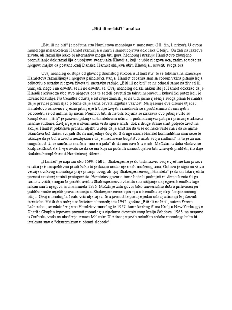 Biti Ili Ne Biti - Hamlet | PDF