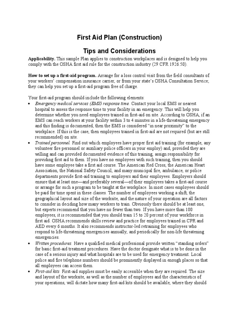 First Aid Plan Construction | PDF | First Aid | Personal Protective ...