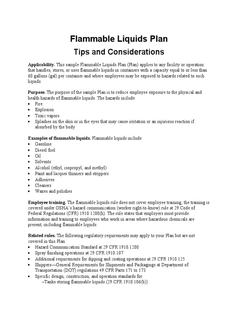 Flammable Liquids Plan | PDF | Personal Protective Equipment | Fires