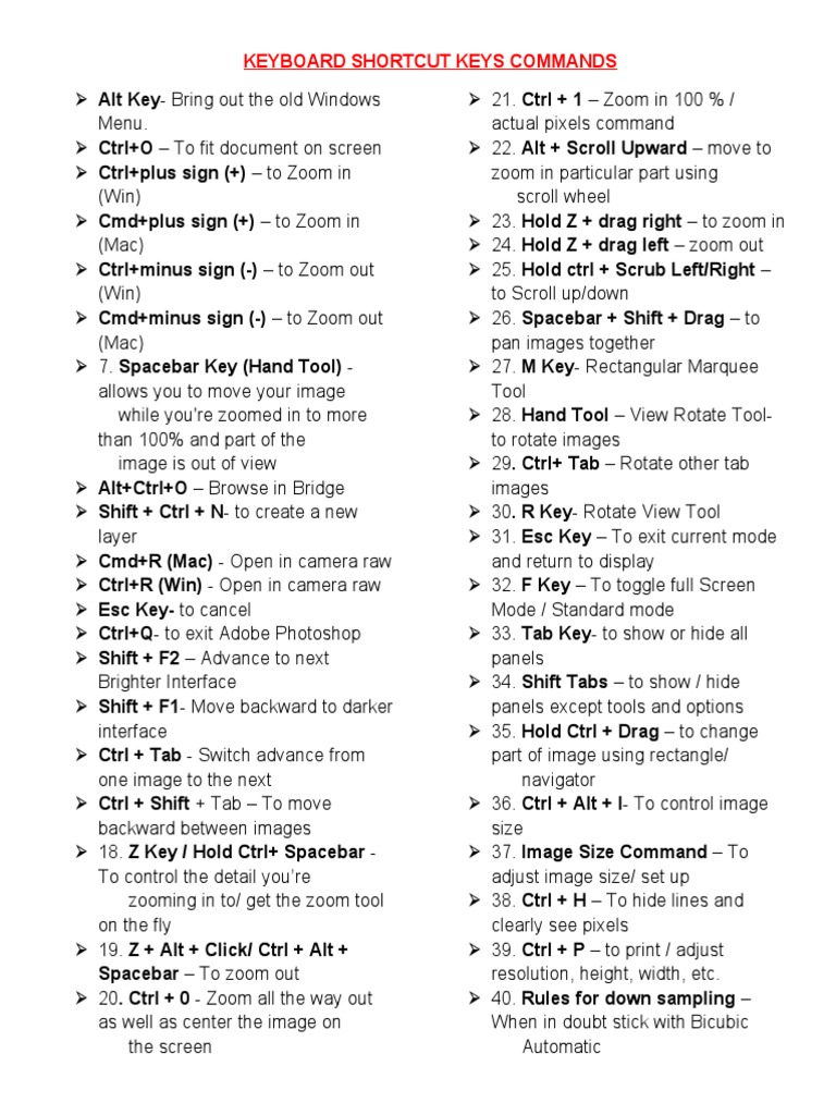 Keyboard Shortcut Keys Commands | PDF | Adobe Photoshop | Keyboard Shortcut