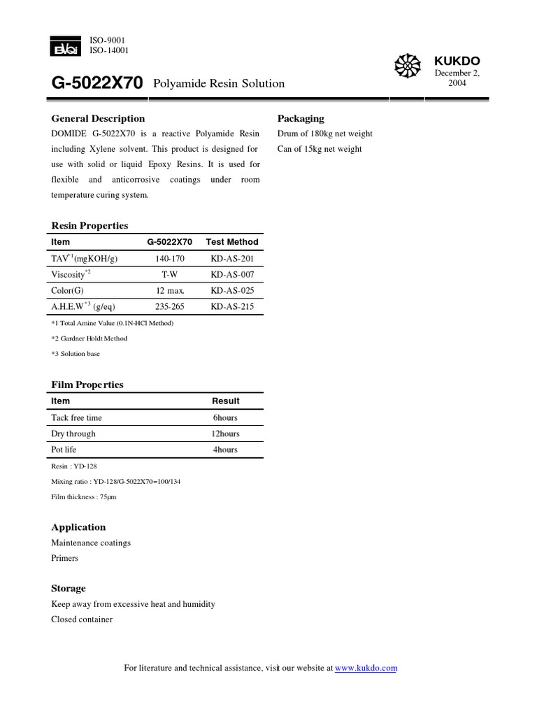 Polyamide Resin Solution: General Description Packaging | PDF