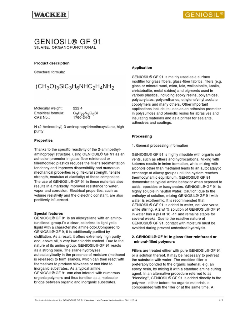 Geniosil-Gf-91 Ve 95 | PDF | Epoxy | Materials Science