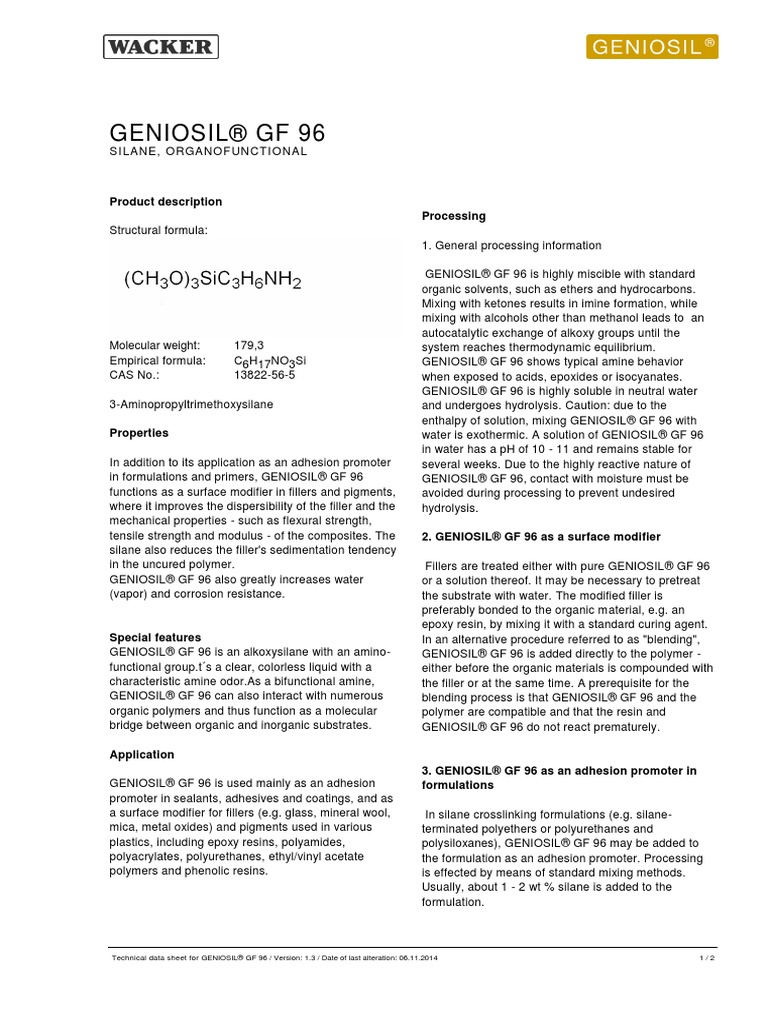 Geniosil GF 96 | PDF | Epoxy | Polyurethane