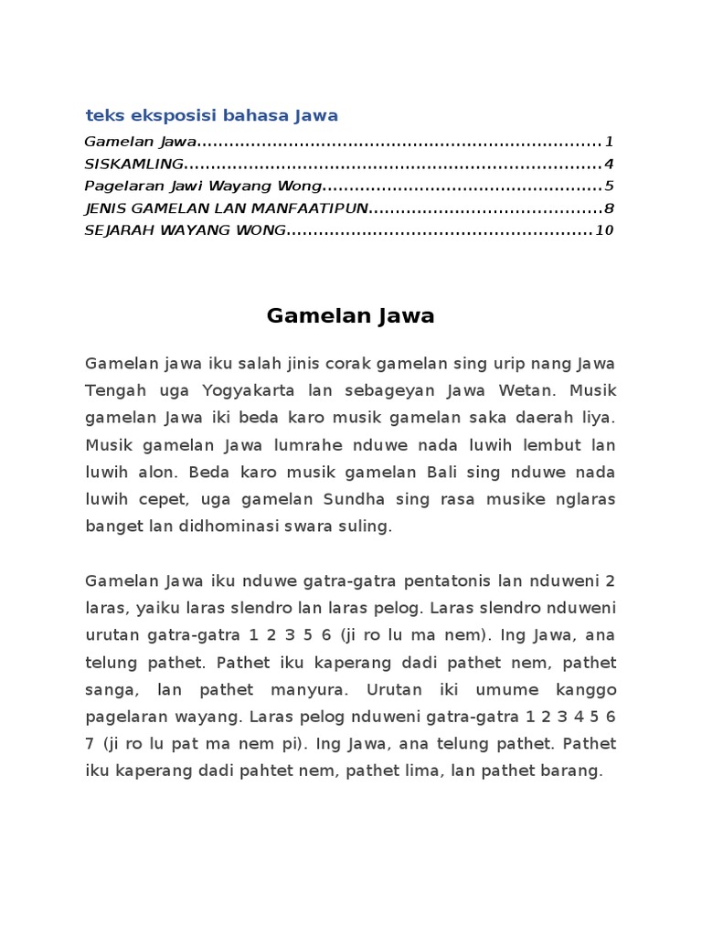 Gamelan Jawa: Teks Eksposisi Bahasa Jawa | PDF