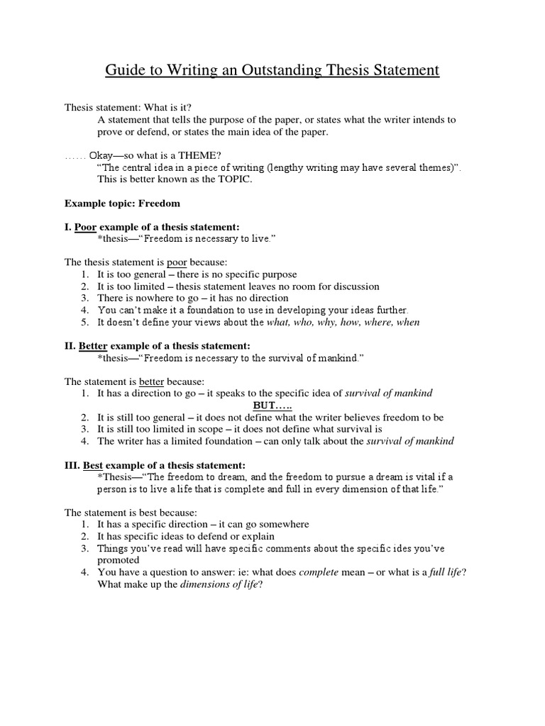 Guide To Writing An Outstanding Thesis Statement | PDF