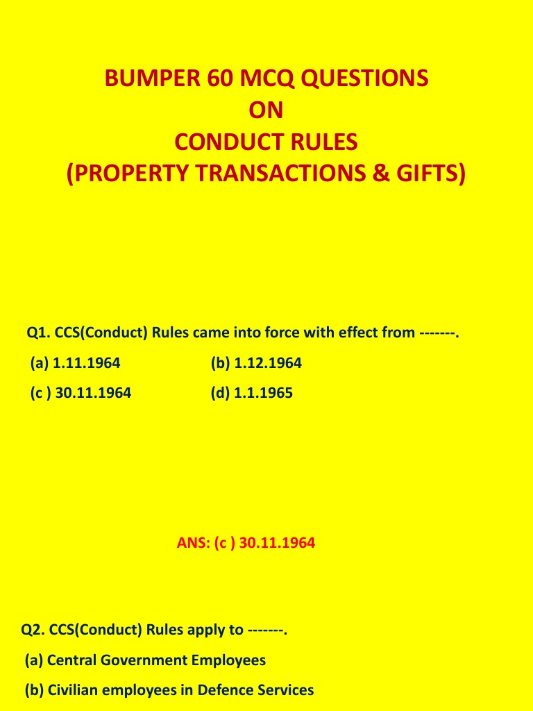 Bumper MCQ On Conduct Rules | PDF | Property | Insurance