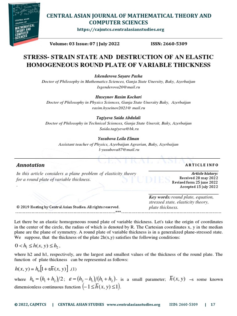 Stress - Strain State and Destruction of An Elastic Homogeneous Round ...