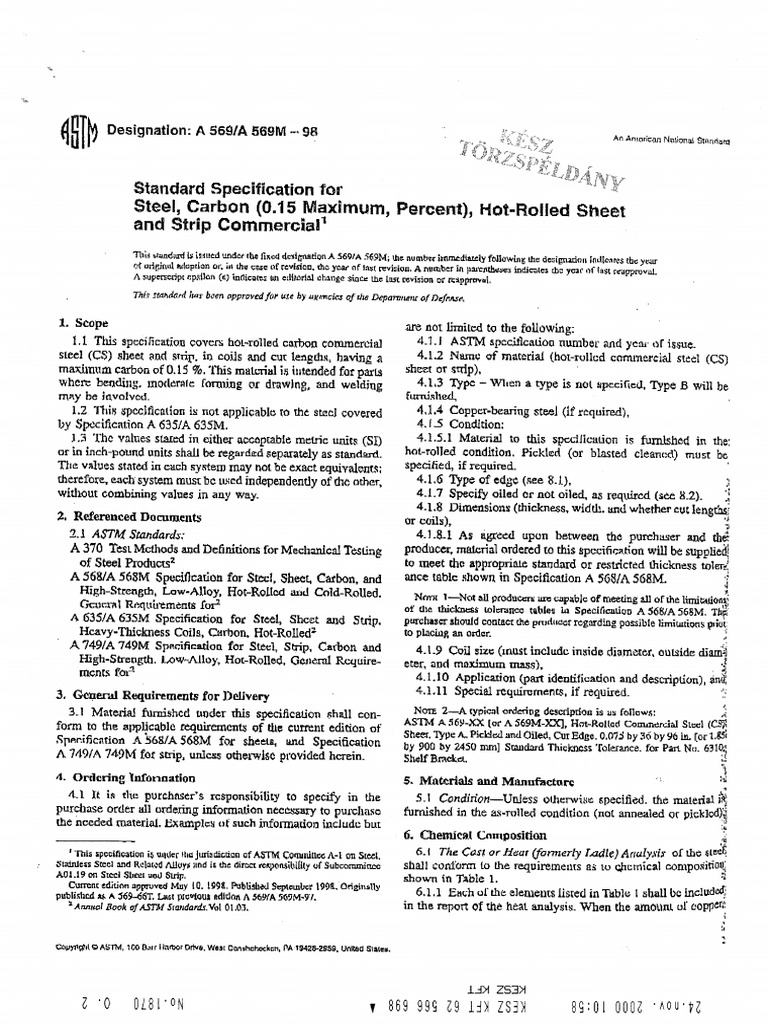 Astm A 569 (A 569M) - 1998 | PDF