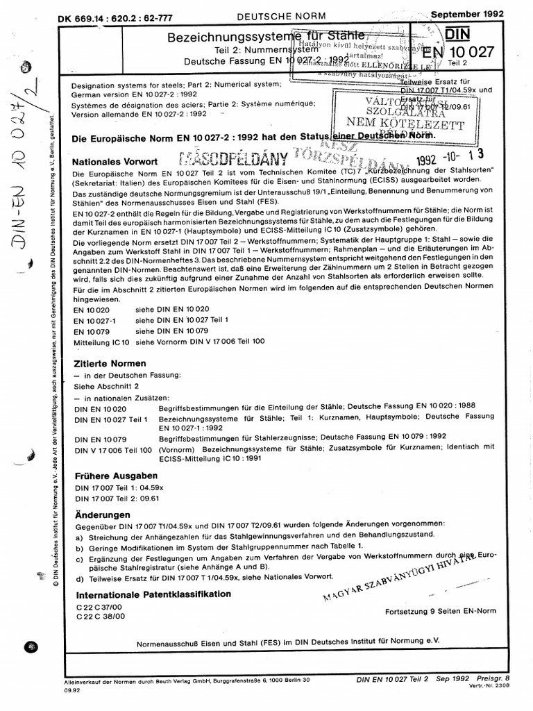 Din en 10027 - 1992 | PDF