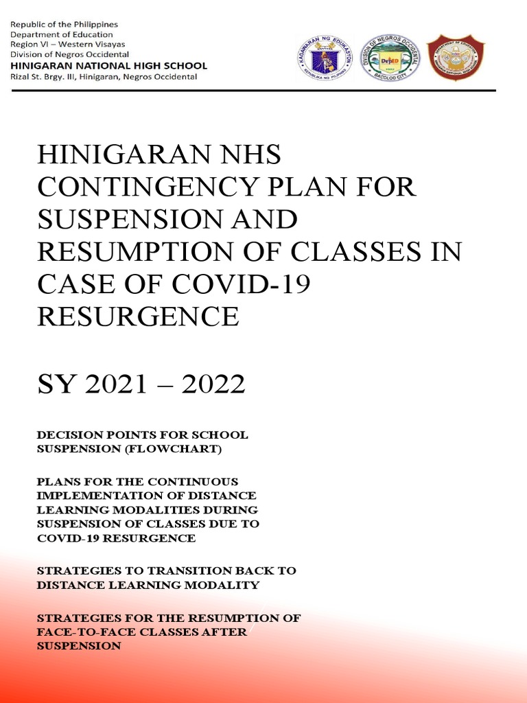Contingency Plan For Suspension and Resumption of Classes in Case COVID 19 Resurgence in The ...