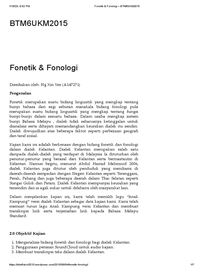 Fonetik & Fonologi - BTM6UKM2015 | PDF