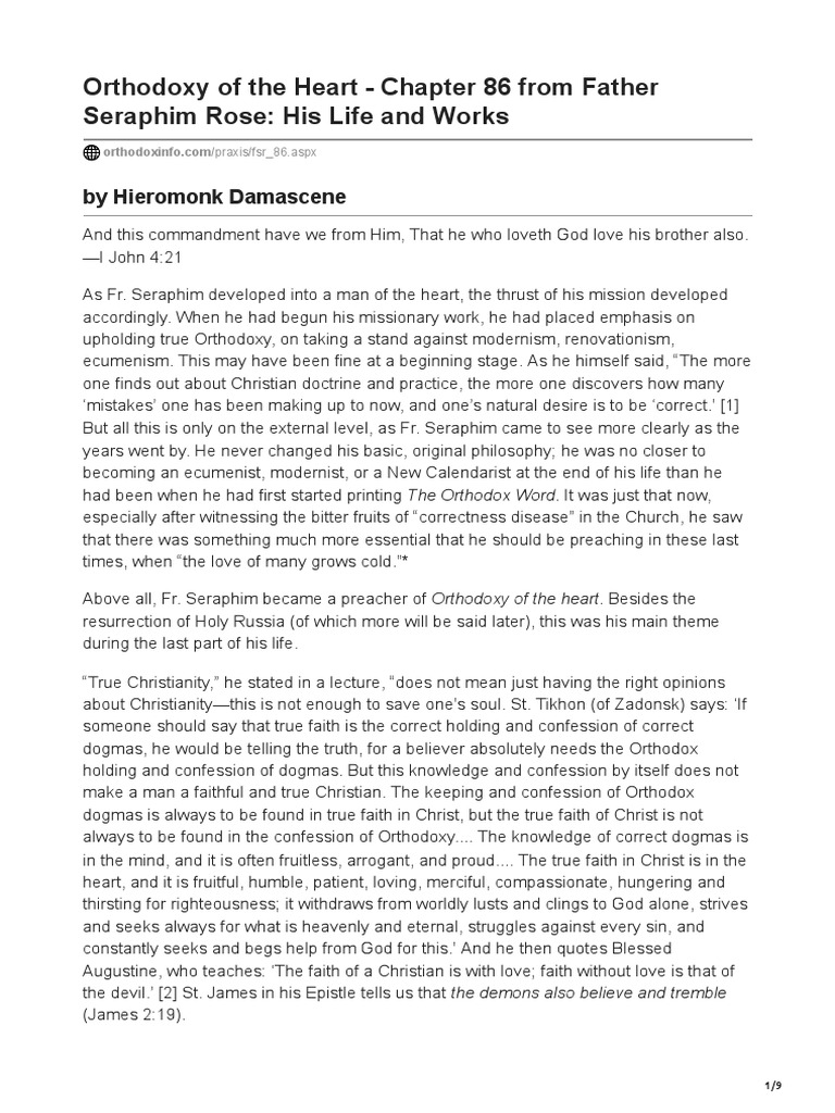 Chapter 86 Orthodoxy of The Heart - From Father Seraphim Rose His Life ...